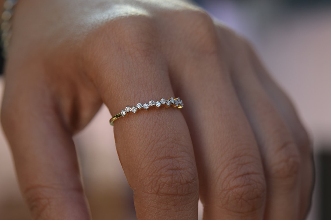 Simple Diamond Ring Thin Diamond Ring 14k/18k Gold Stack - Etsy
