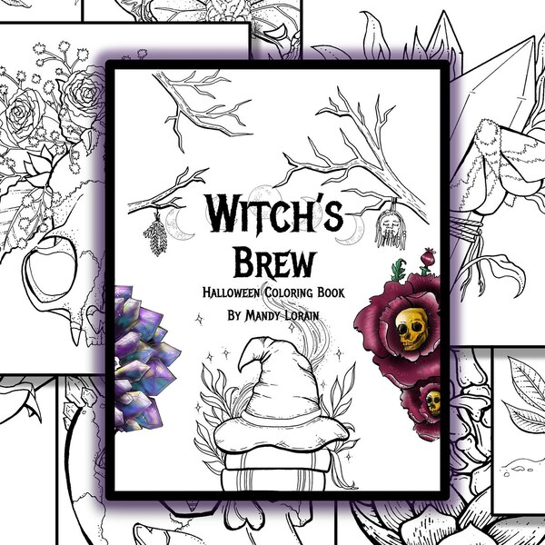 Witch's Brew Halloween Coloring Book, Printable Adult Coloring Pages ...