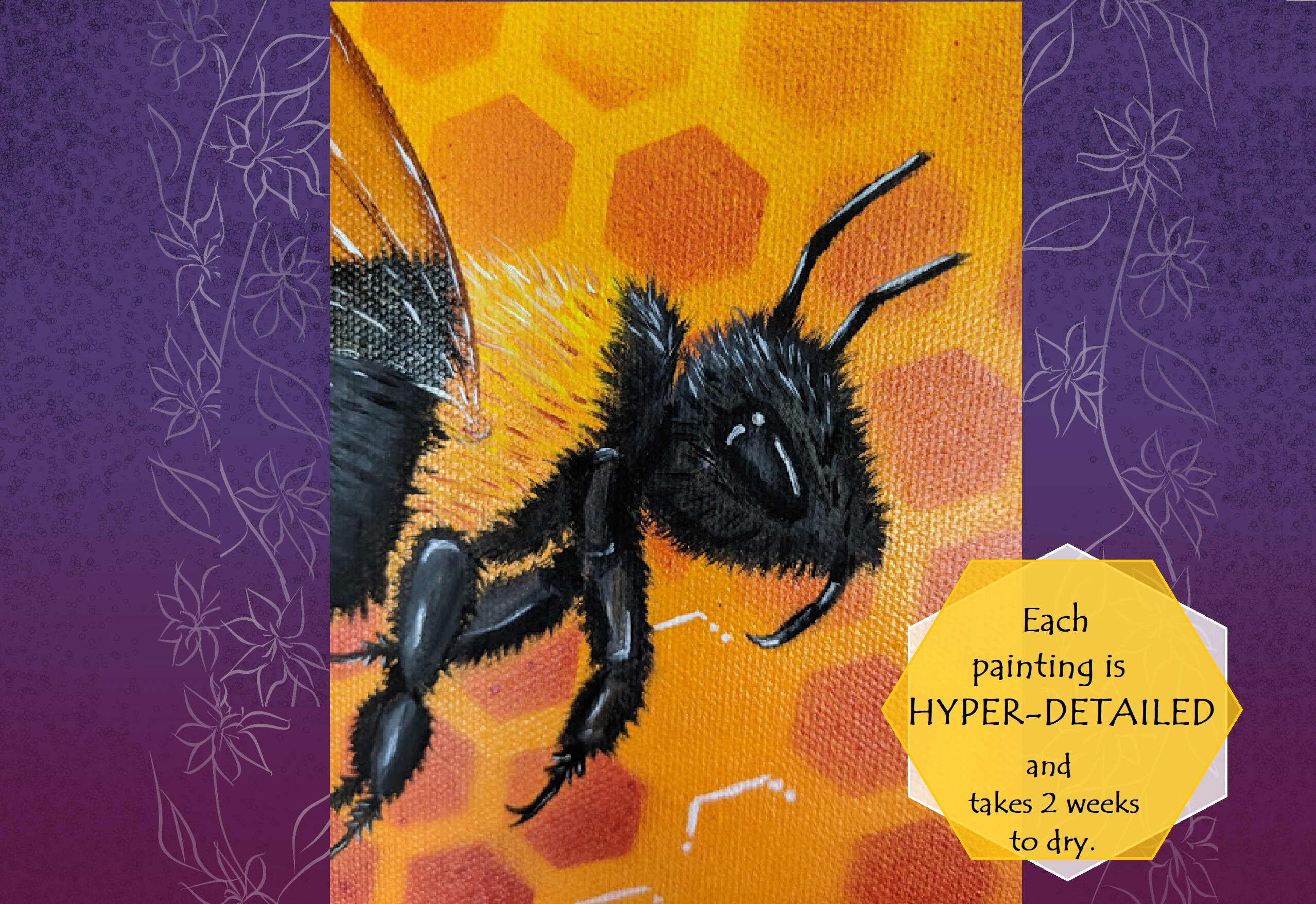 Hand Painted Bumble Bee With Honeycomb Background, Kitchen Decor, Bee ...