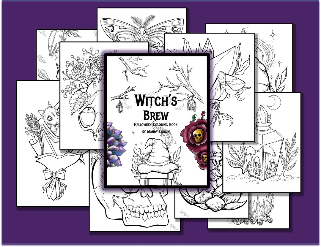 Witch's Brew Halloween Coloring Book, Printable Adult Coloring Pages ...