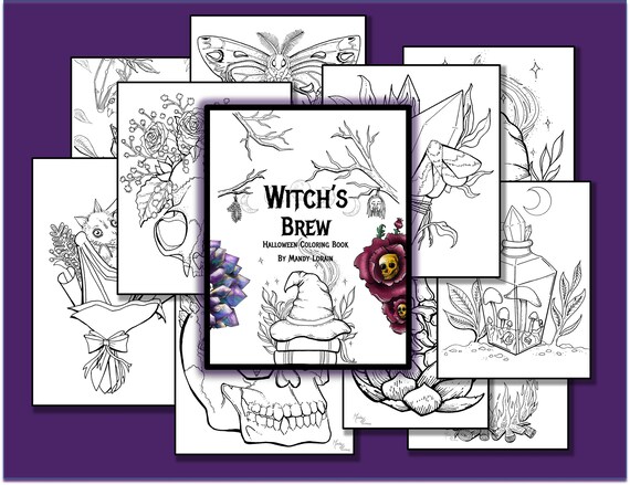Witch's Brew Halloween Coloring Book Printable Adult - Etsy