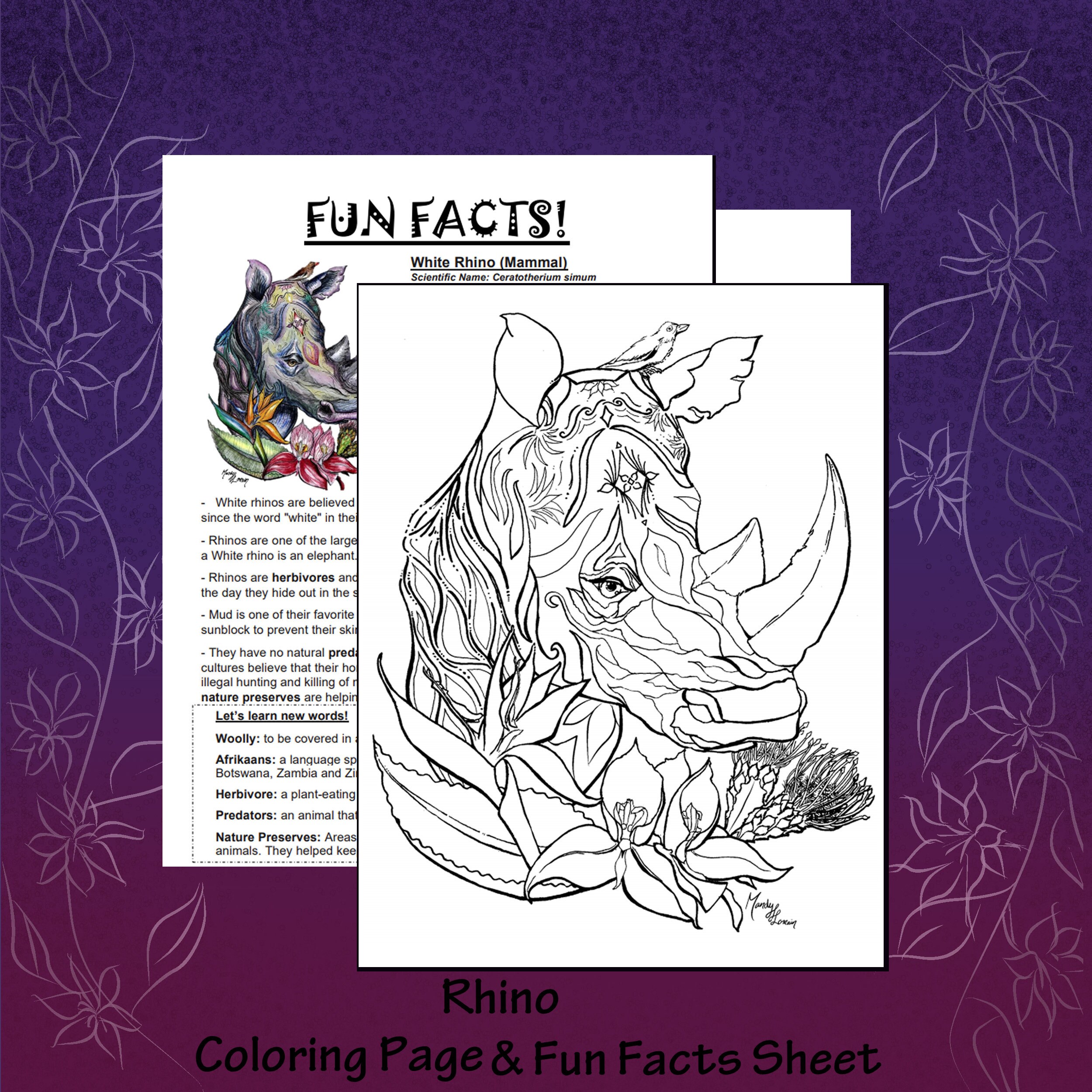 Animal Coloring Page, Fun Facts, Rhinoceros Painting, Homeschool ...