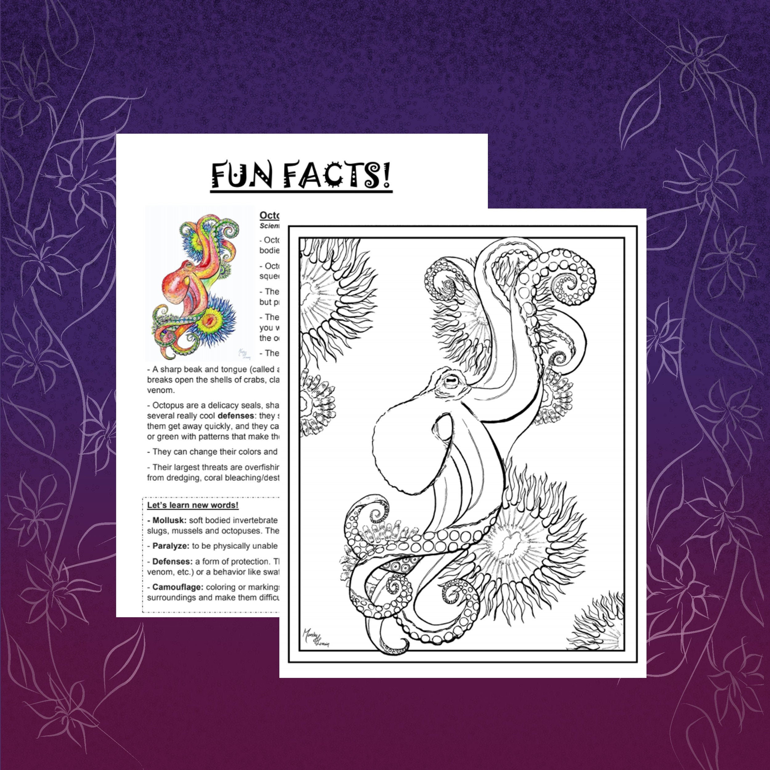Kids Coloring Page & Fun Facts. Octopus Art Homeschool - Etsy