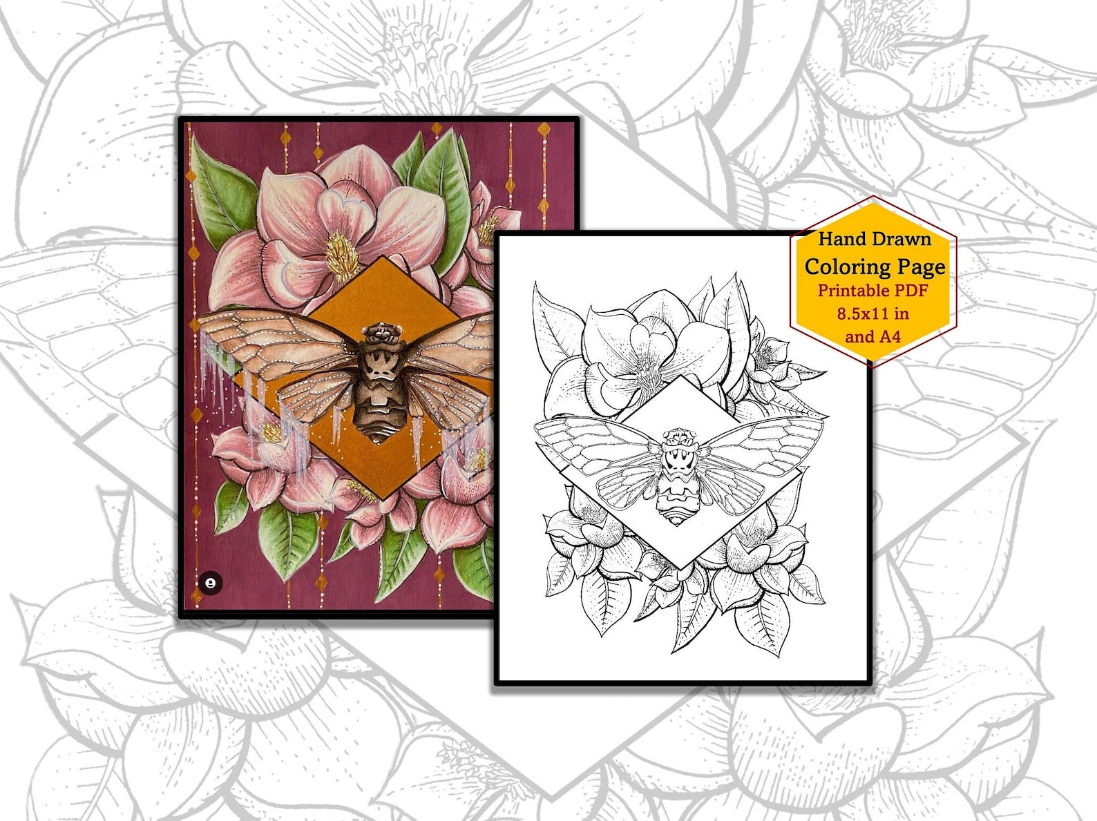 Cicada Coloring Page, Adult Coloring Page, Insect Coloring Sheet ...