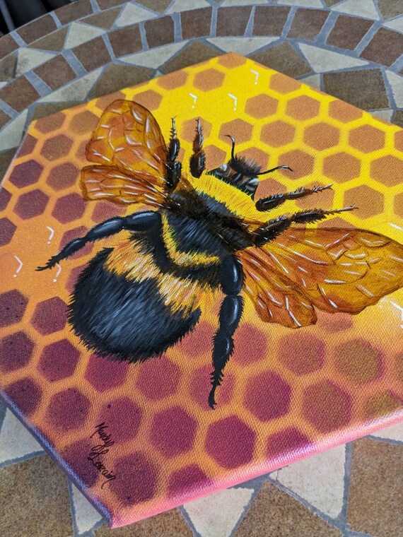 Hand Painted Bumble Bee With Honeycomb Background Kitchen | Etsy