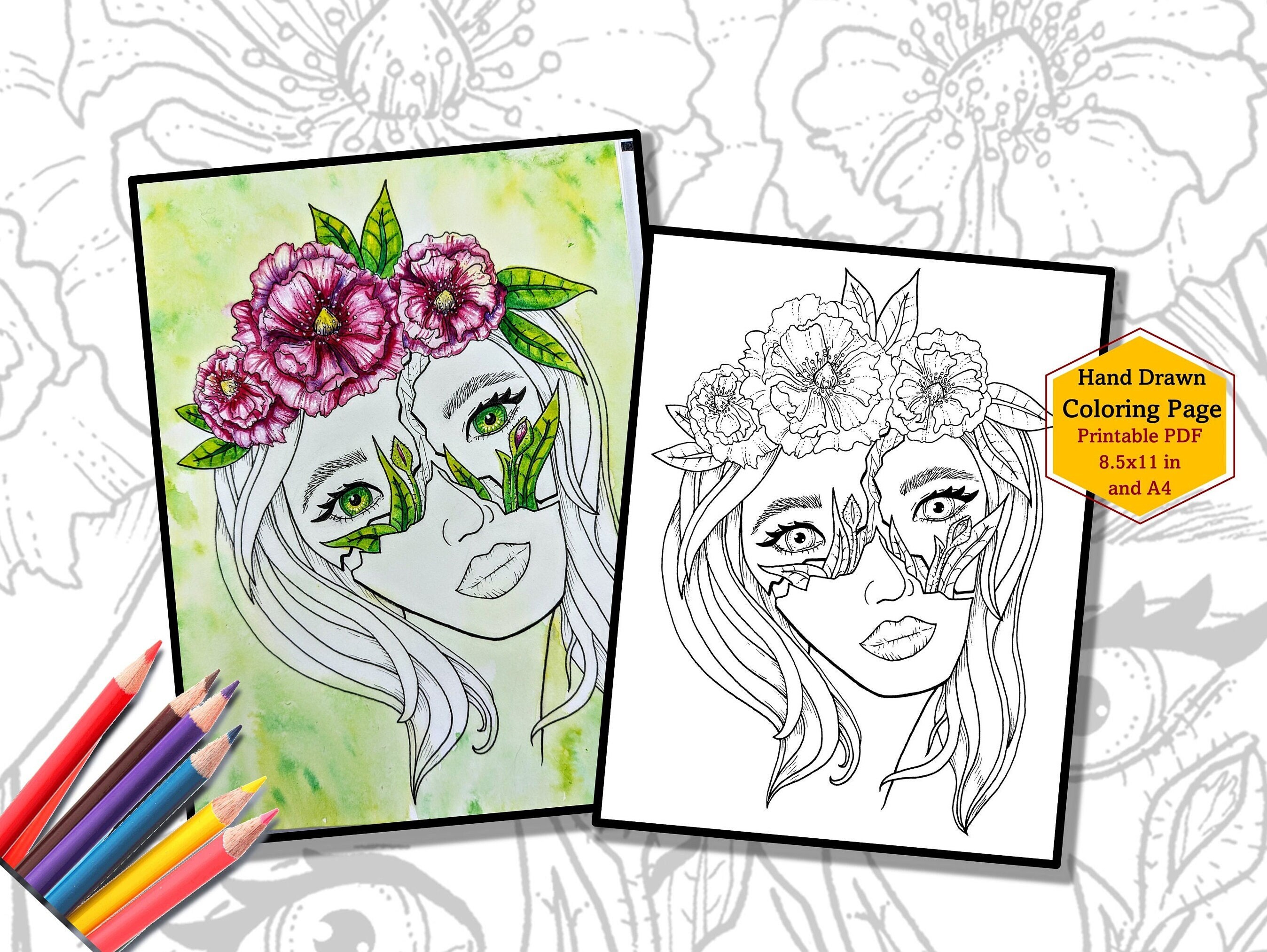 Fairy Coloring Page for Adults, Flower Coloring Page, Printable Kids ...