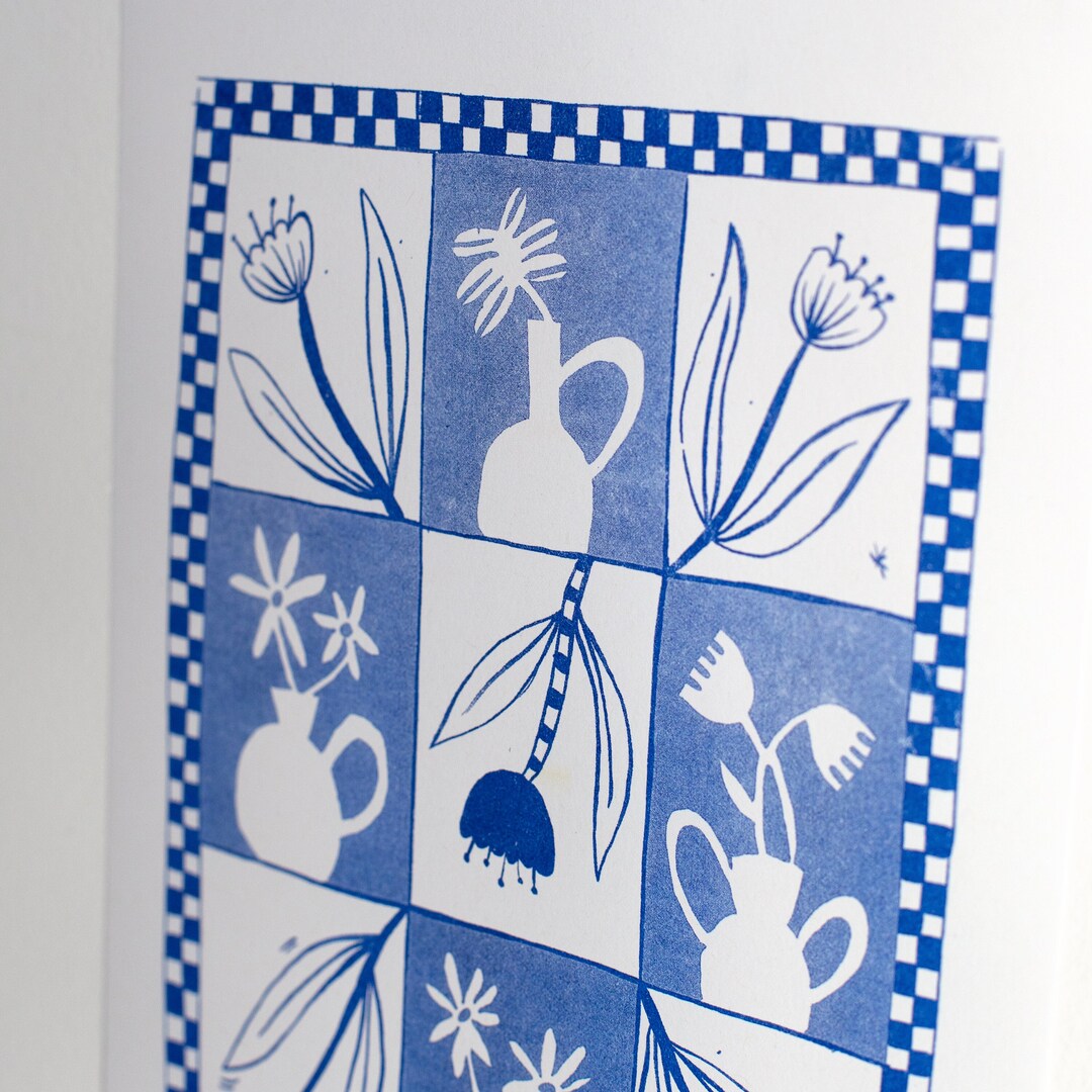 Cutouts Flowers Blue Riso Art Print - Etsy
