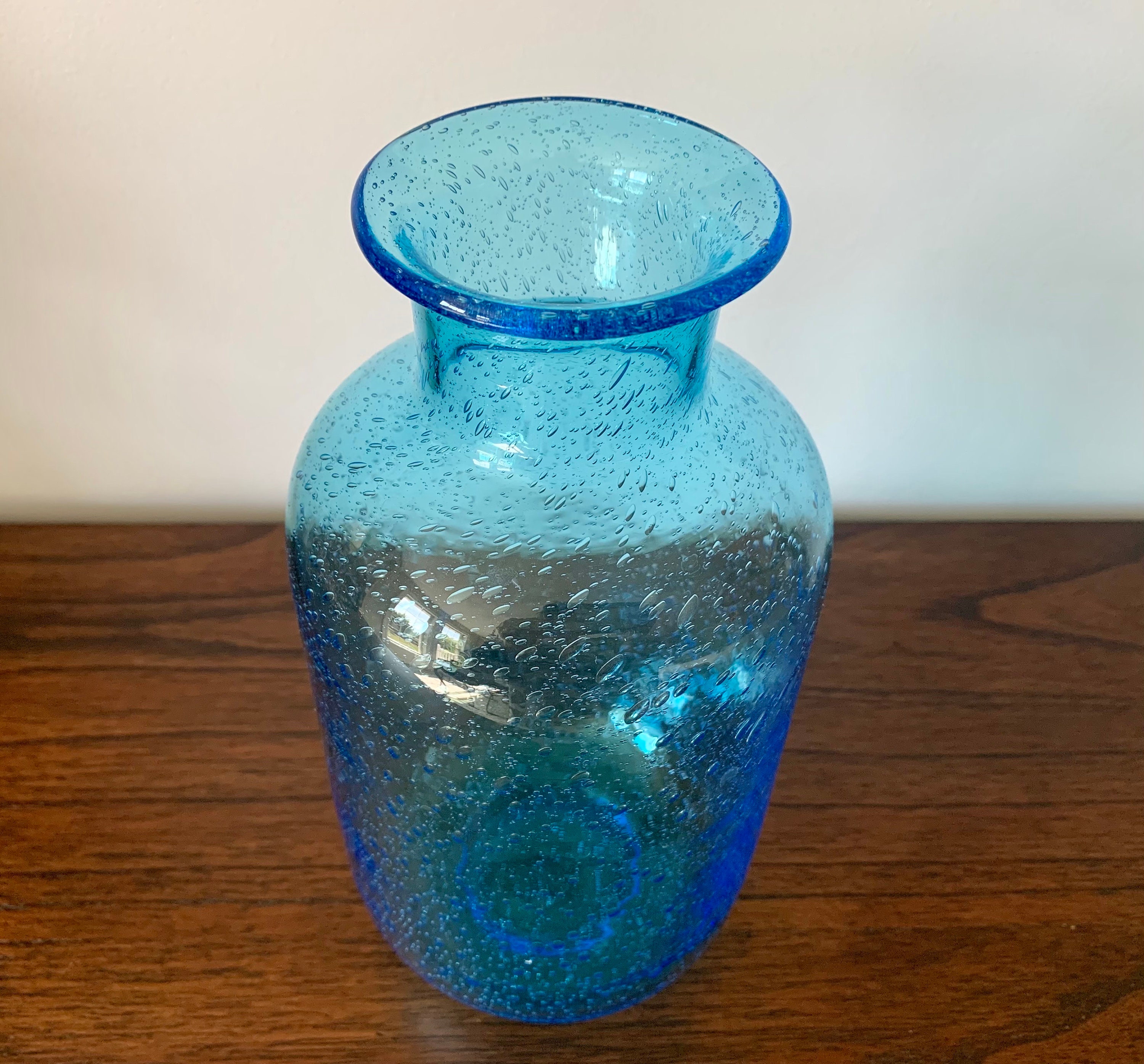 Rare Vintage Clear Blue Bubble Glass Vase - Etsy