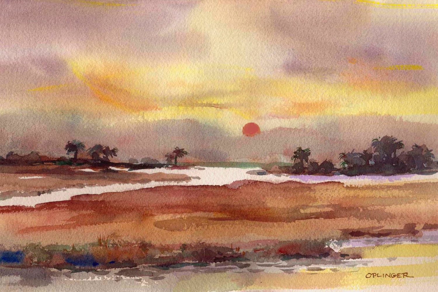 Sunset Over the Marsh Art Print. Giclee Print of a Watercolor Painting ...