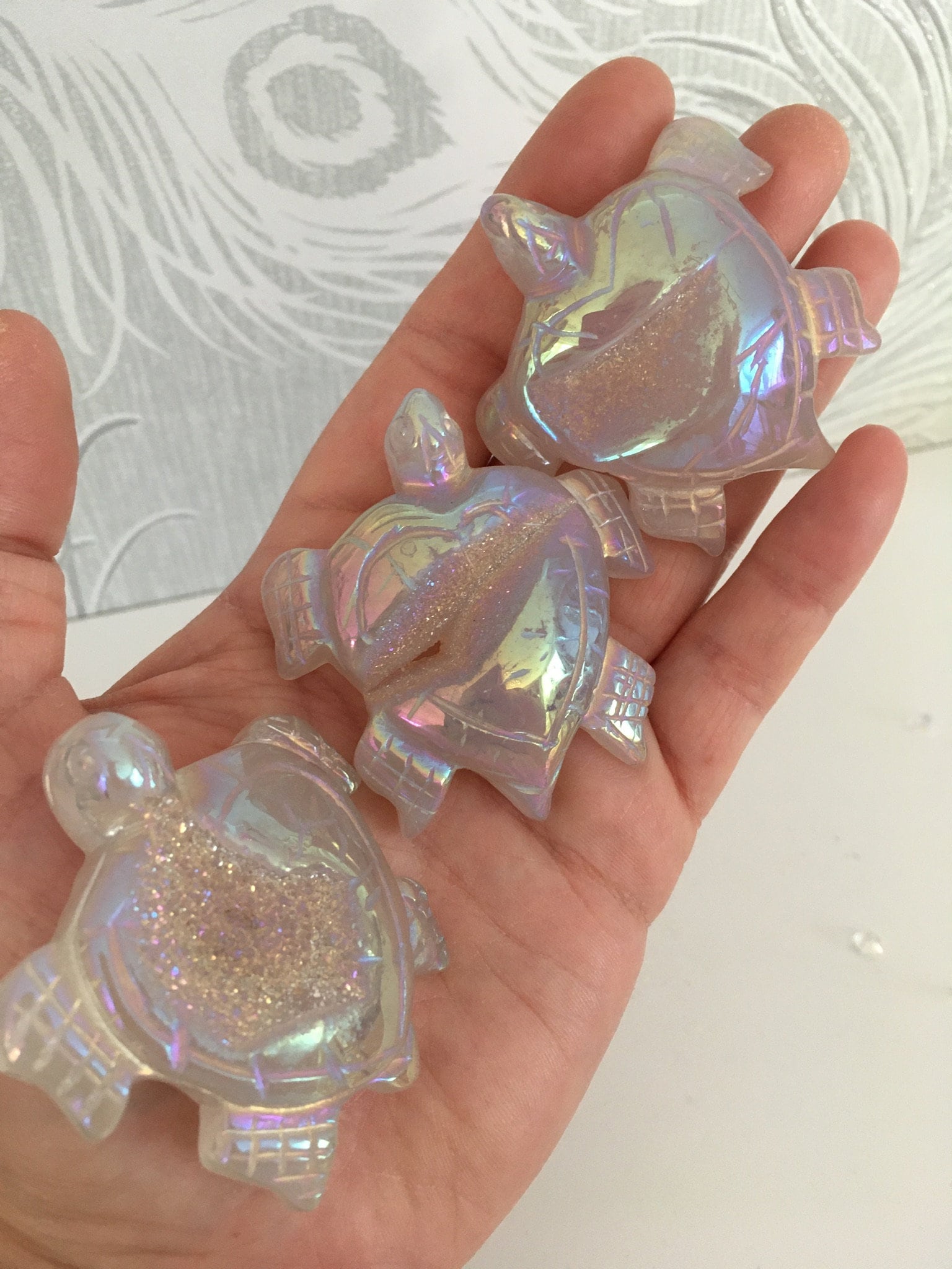 Sparkly Angel Aura Druzy Agate Turtles 3 Beautiful Pieces to | Etsy