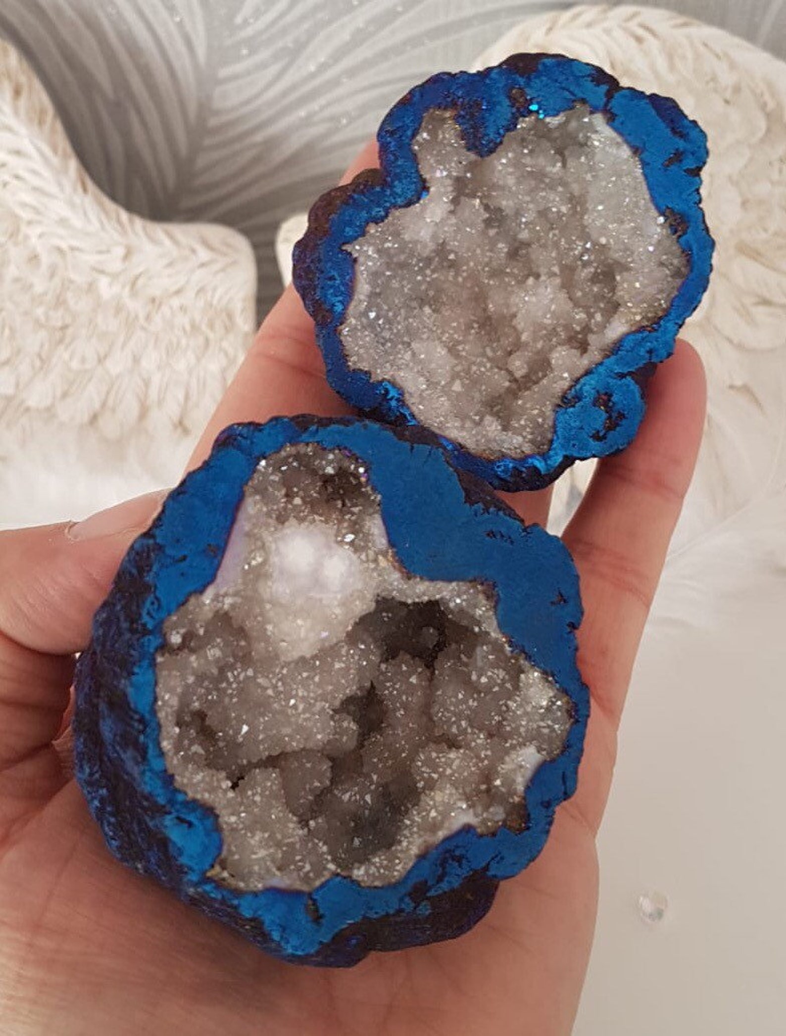 Quartz Geode with Beautiful Azure Blue Aura Edges 2 Stunning | Etsy