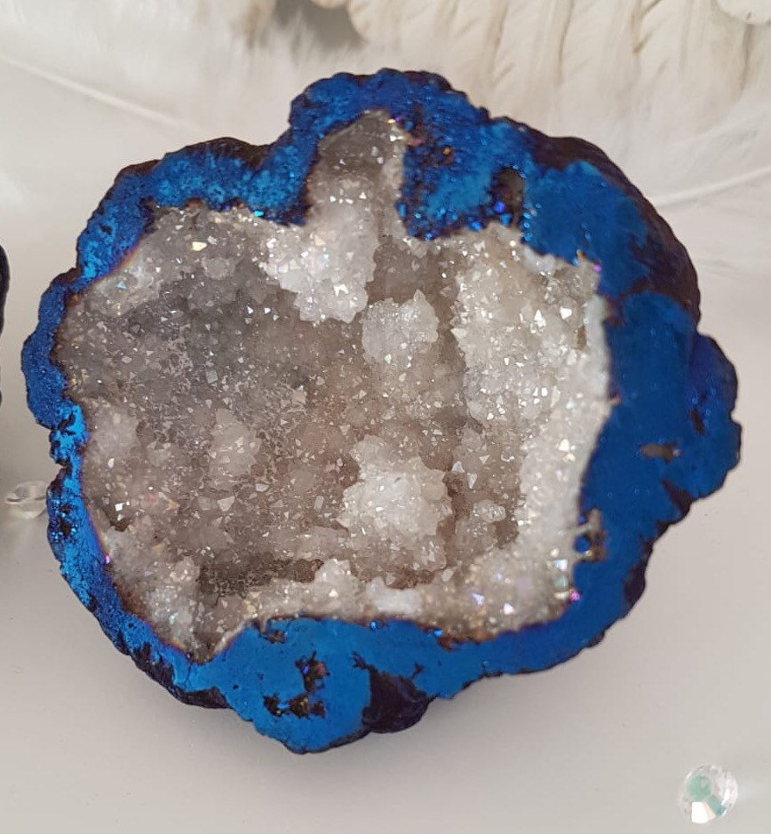 Quartz Geode with Beautiful Azure Blue Aura Edges 2 Stunning | Etsy