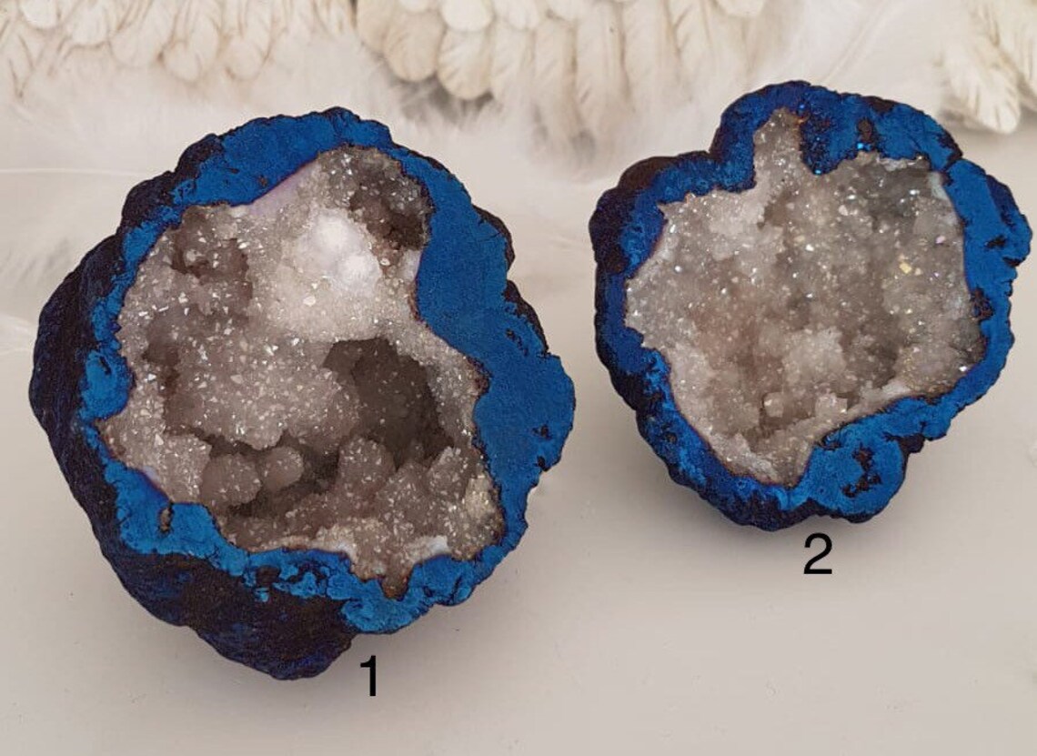 Quartz Geode With Beautiful Azure Blue Aura Edges 2 Stunning - Etsy