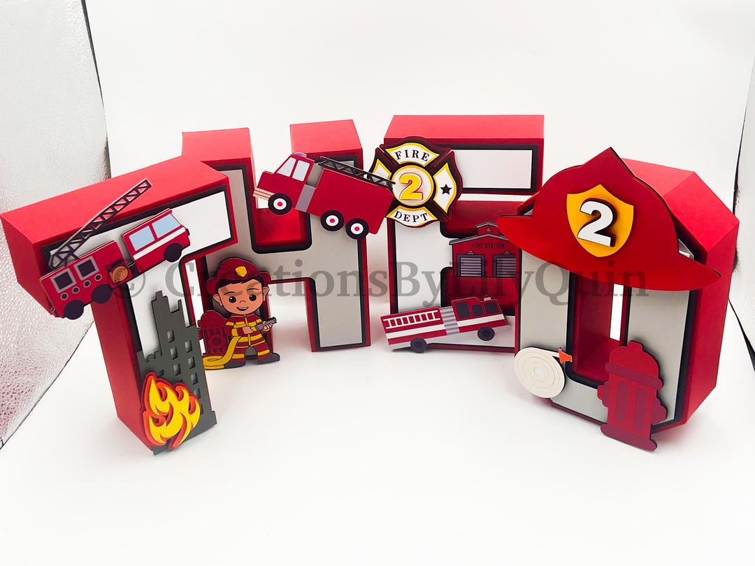 Firefighter 3D Letters, Truck 3D Letters, Fire Truck Party Decorations ...