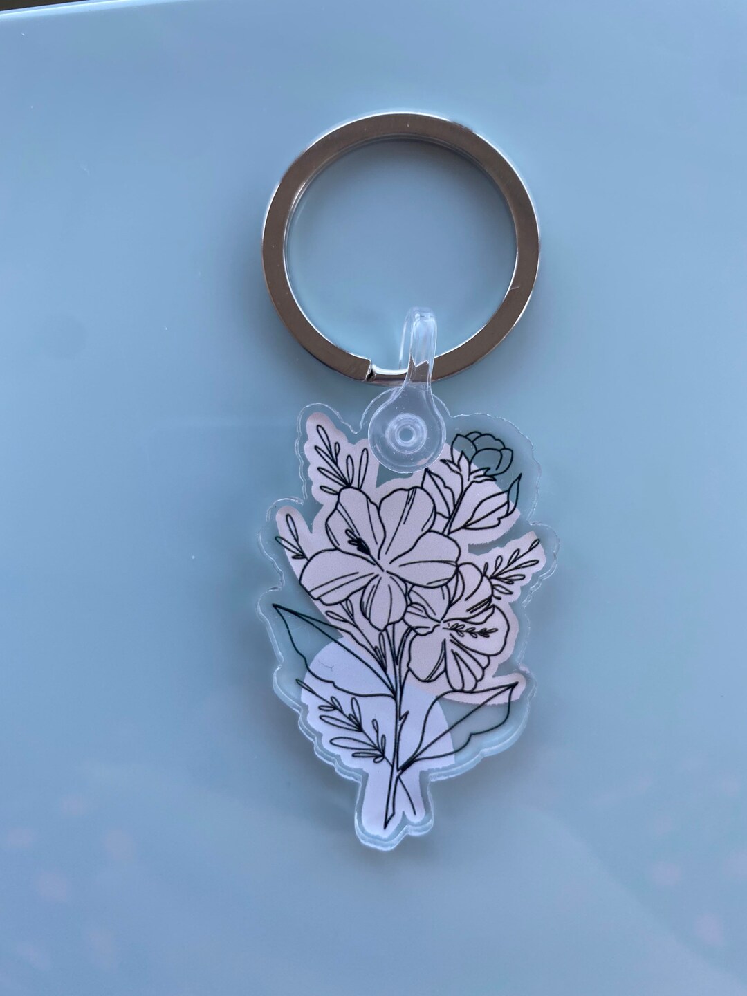 Floral Keyring Floral Acrylic Keychain Pale Pink and Lilac Monoline ...