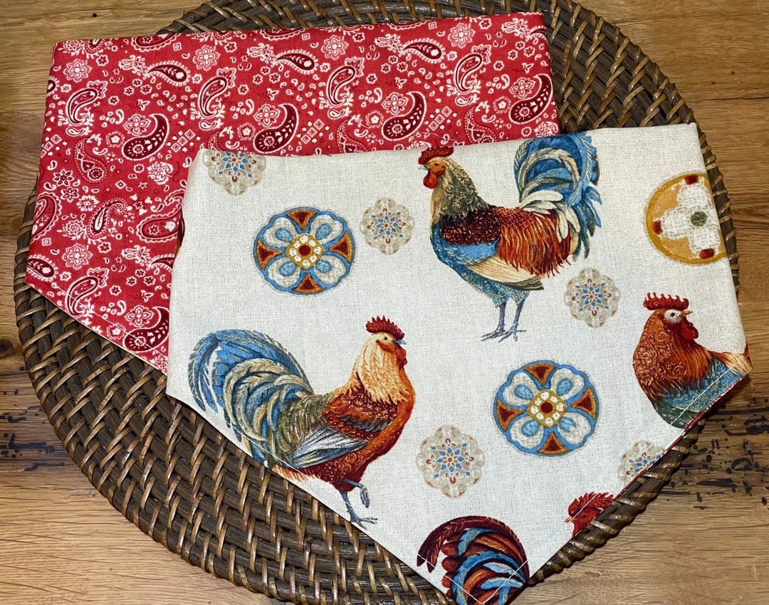 Rooster Bandana, Chicken Farm Dog, and Red Paisley Material, Snap ...