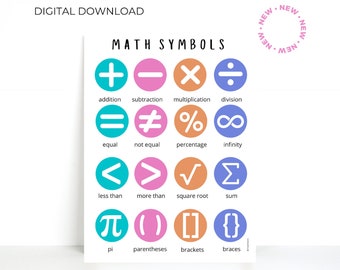 Basic Math Symbols SET A - DIGITAL DOWNLOAD - Education Printable ...