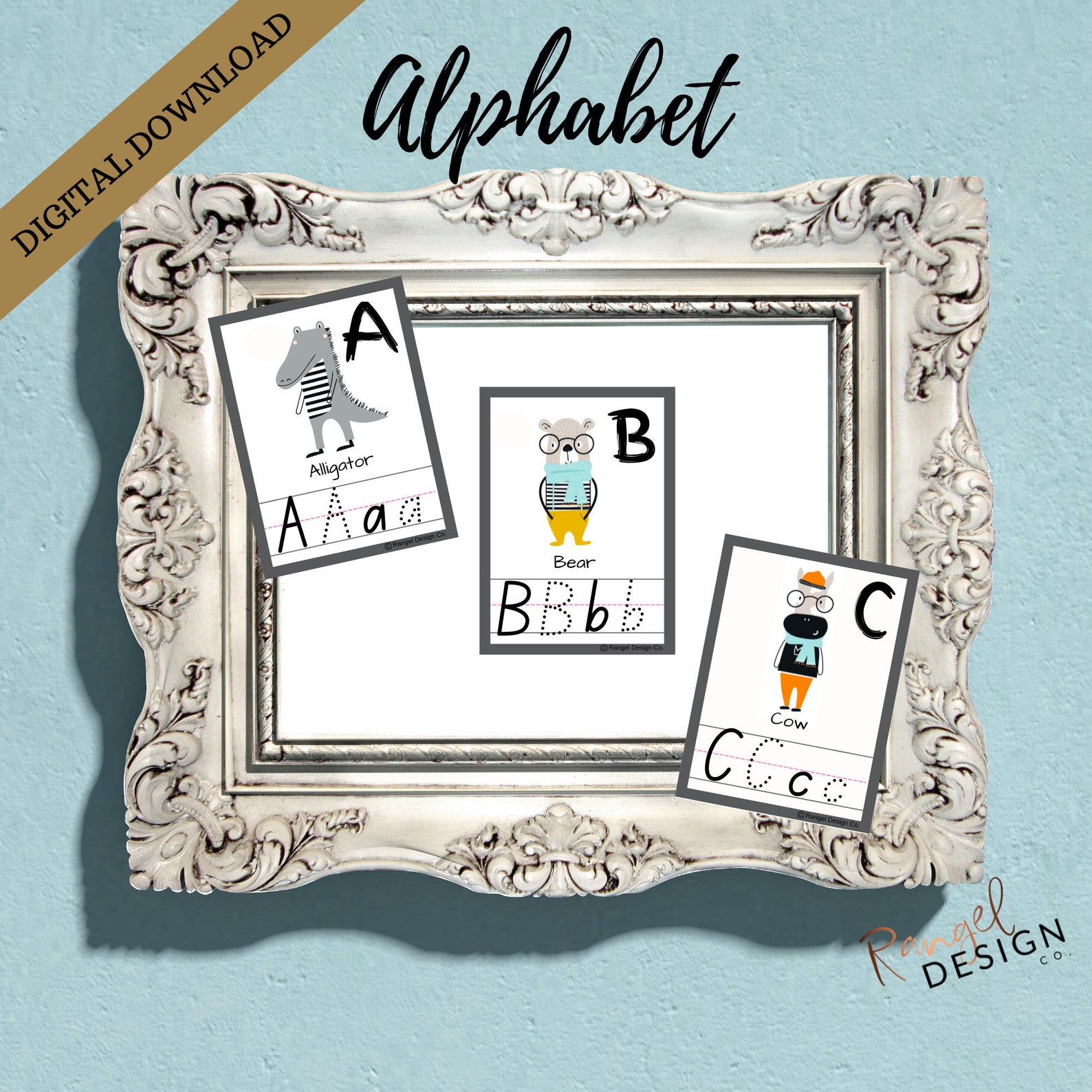 Alphabet Writing Flashcard Set DIGITAL DOWNLOAD Education Printable ...
