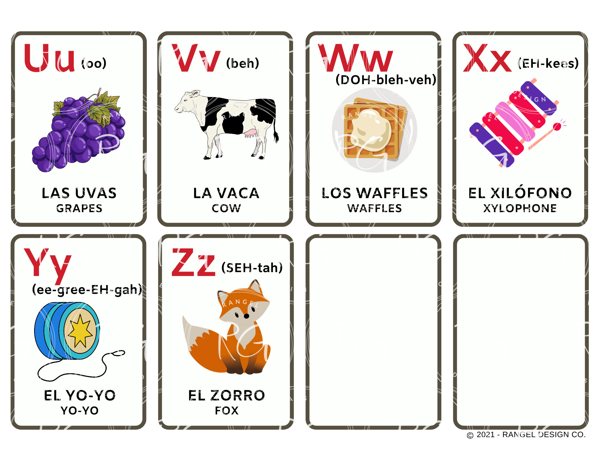 Spanish Flashcards for Kids - Alphabet Learning Printable's - Etsy