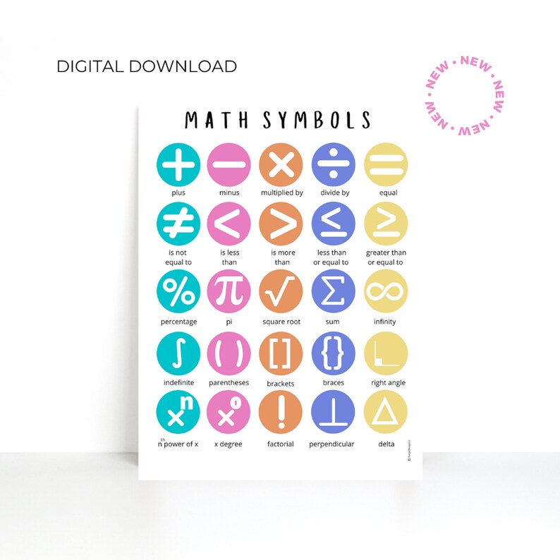 Basic Math Symbols SET B - DIGITAL DOWNLOAD - Education Printable ...