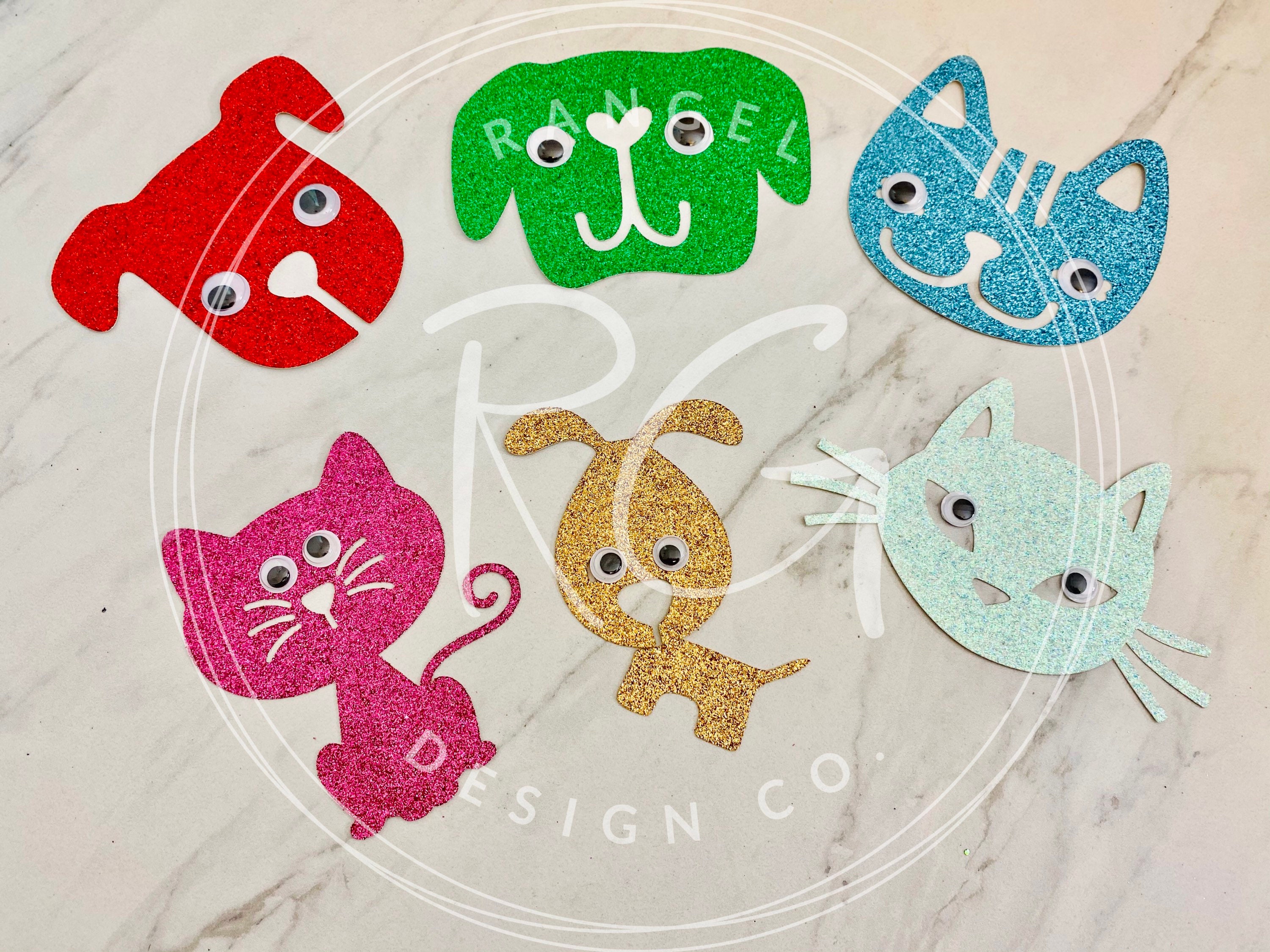 Cats and Dogs Glitter Rewards/props Set of 6 Props for Teaching English ...