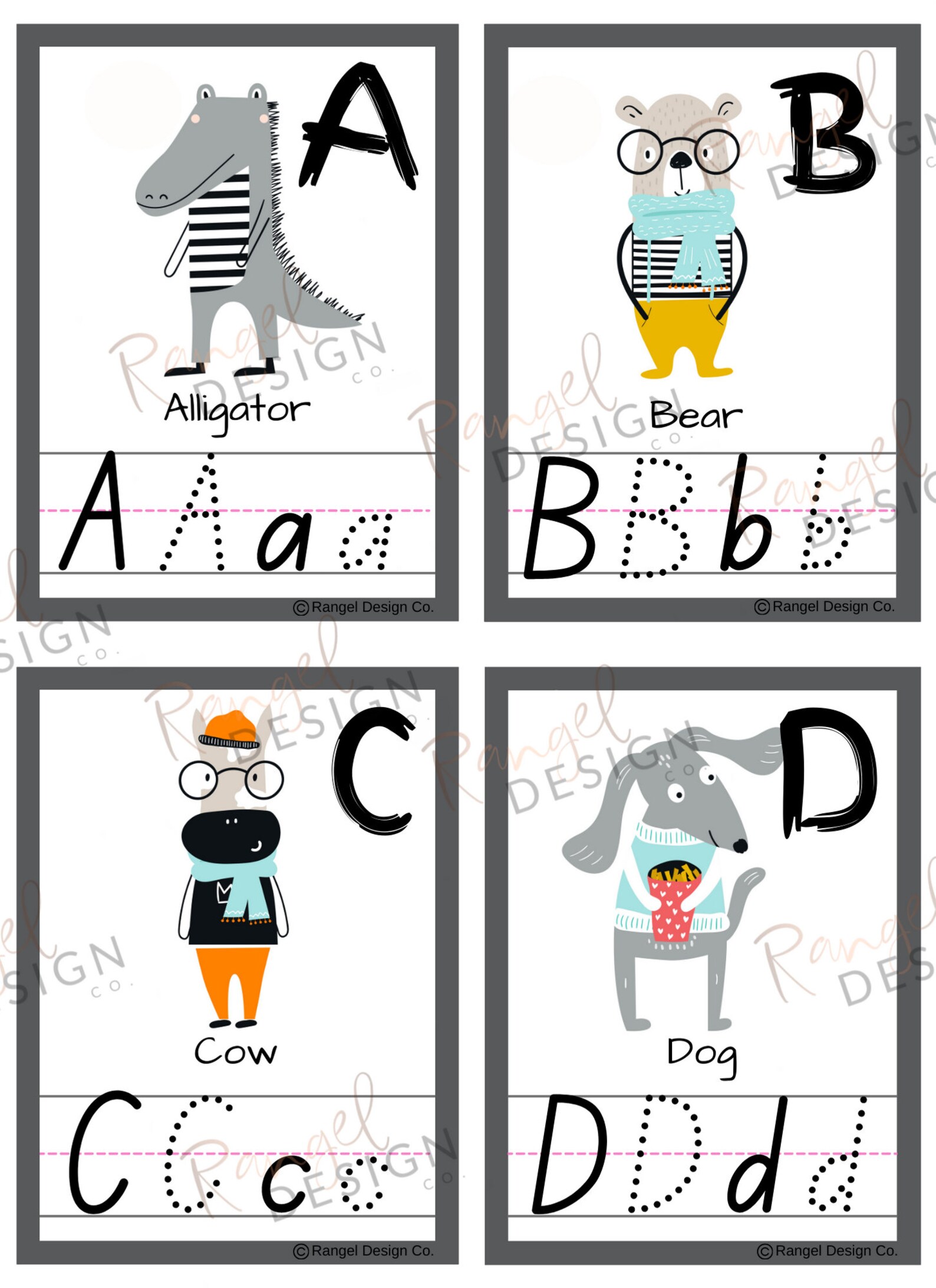 Alphabet Writing Flashcard Set - DIGITAL DOWNLOAD - Education Printable ...