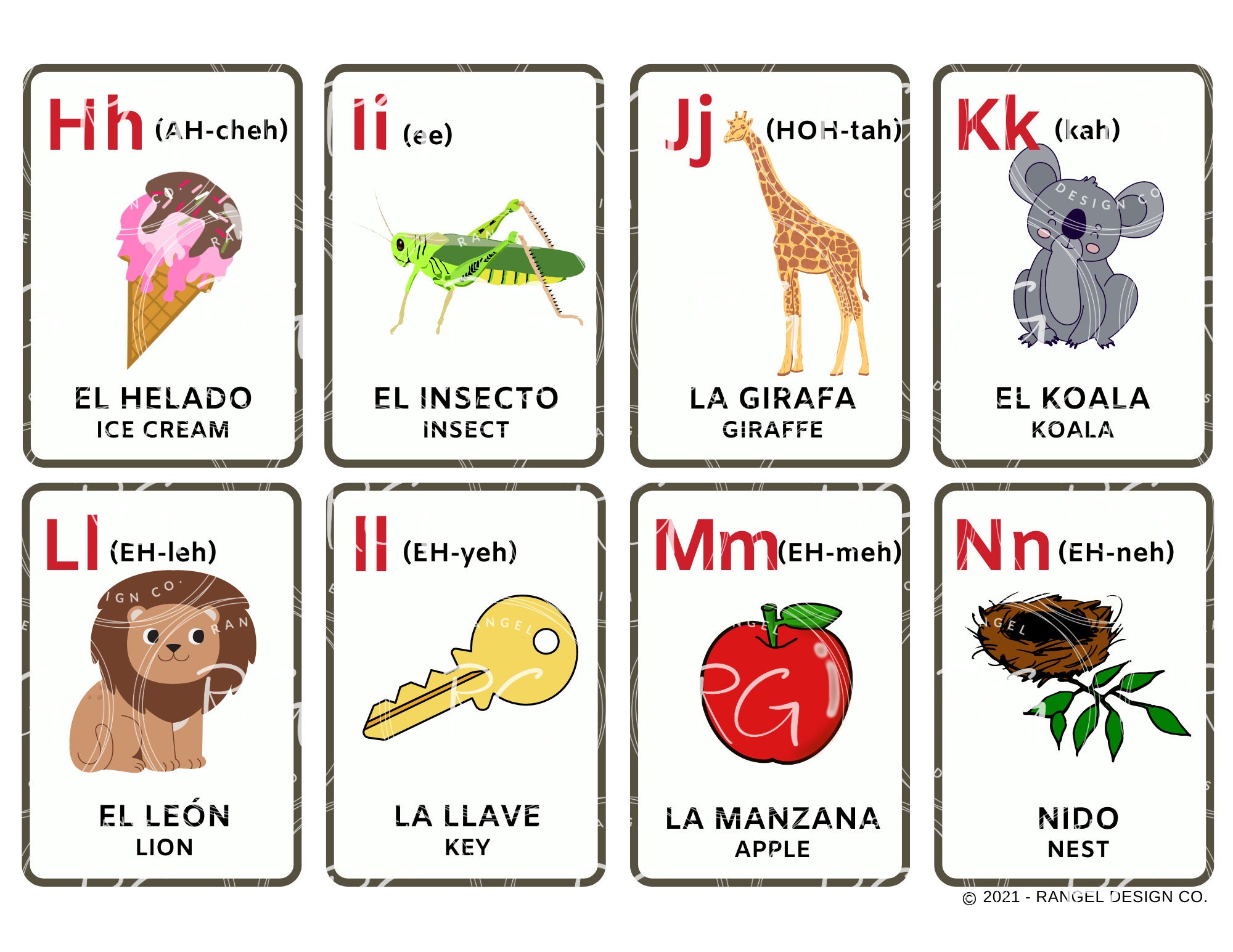 Spanish Flashcards for Kids - Alphabet Learning Printable's - Etsy
