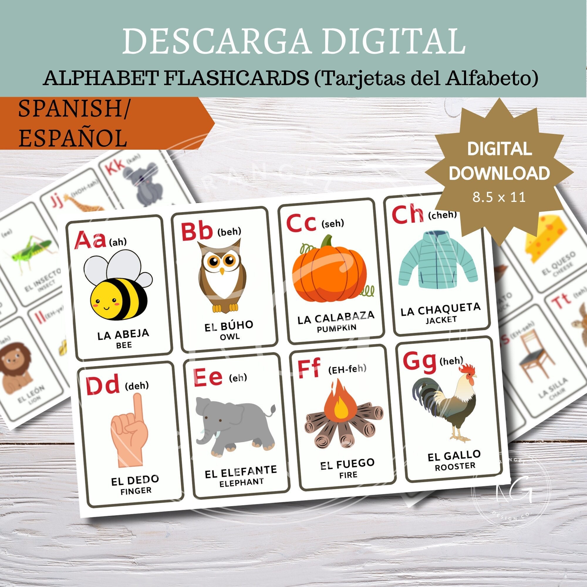 Spanish Flashcards for Kids - Alphabet Learning Printable's - Etsy