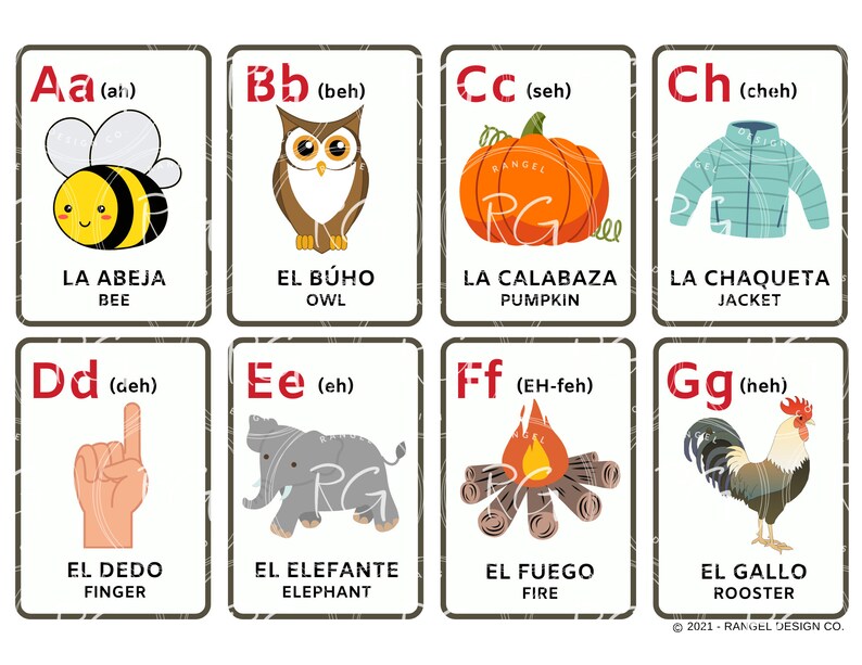 Spanish Flashcards for Kids - Alphabet Learning Printable's - Etsy