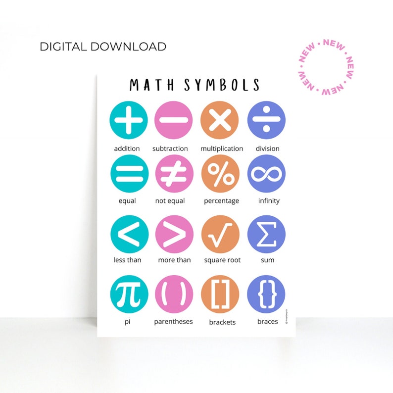 Basic Math Symbols SET C - DIGITAL DOWNLOAD - Education Printable ...