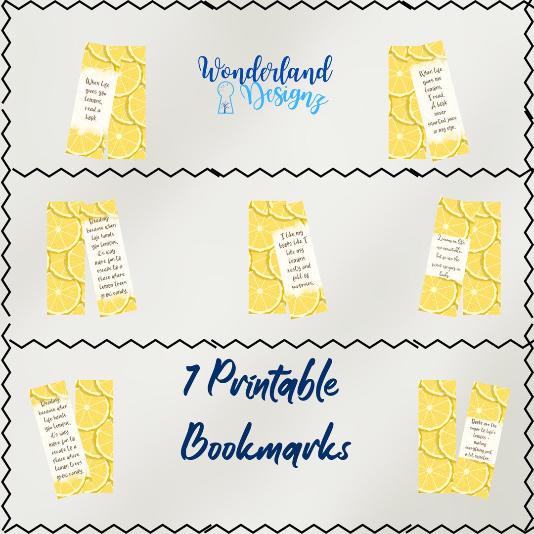 Lemon-themed Printable Bookmarks Set of 7 PNG - PDF - Fun and Fruity ...