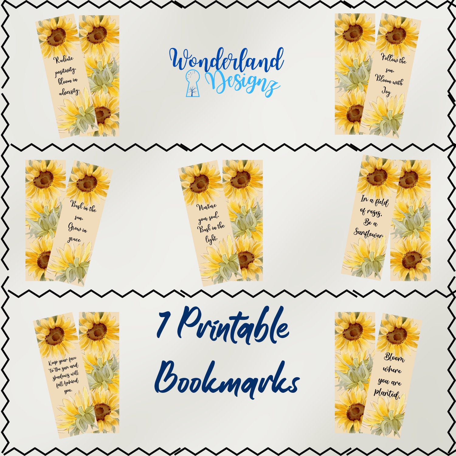 Set of 7 Inspiring Sunflower Bookmark Designs - Downloadable PNG Files ...
