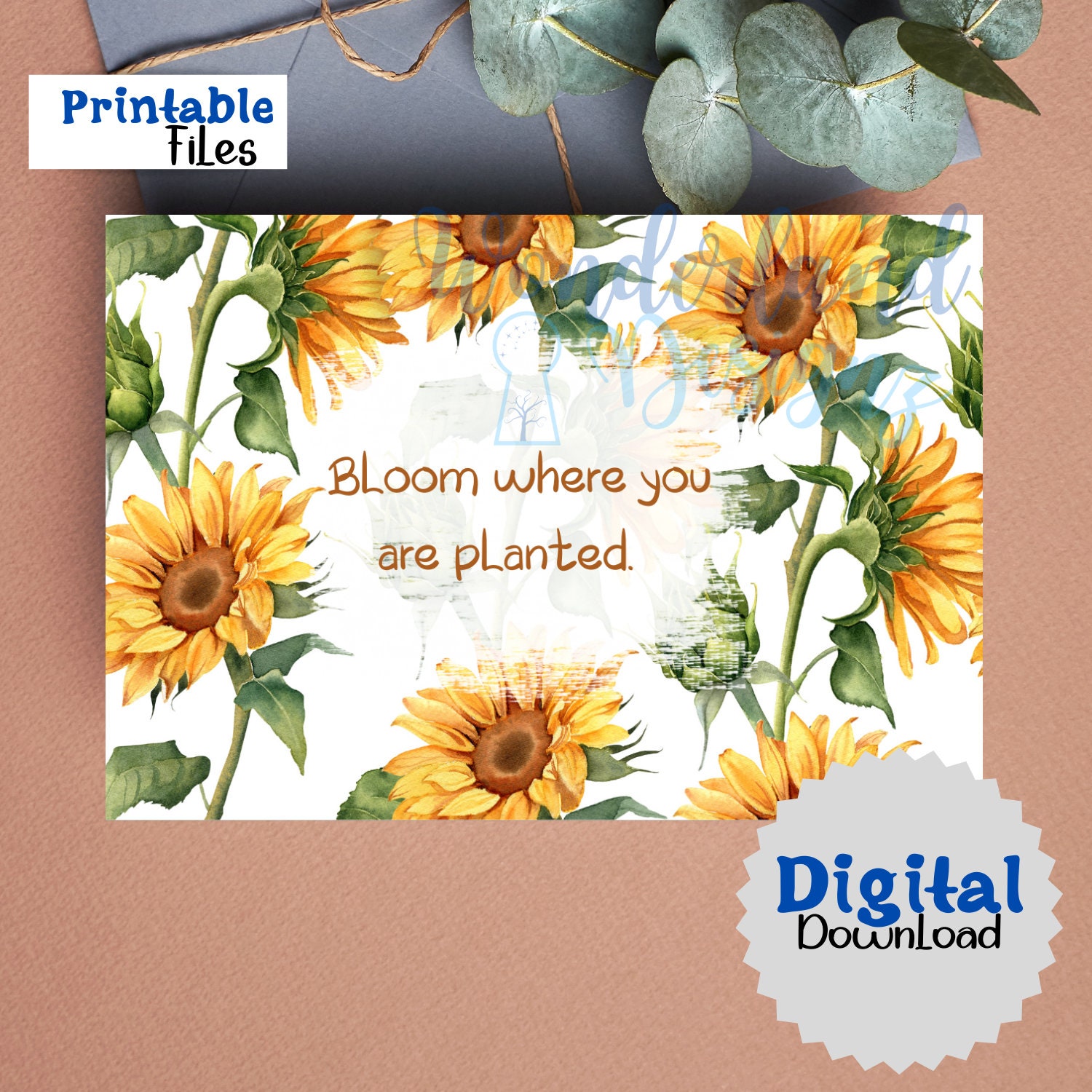 Sunflower Printable Greeting Cards Set 5 PNG PDF Digital Download ...