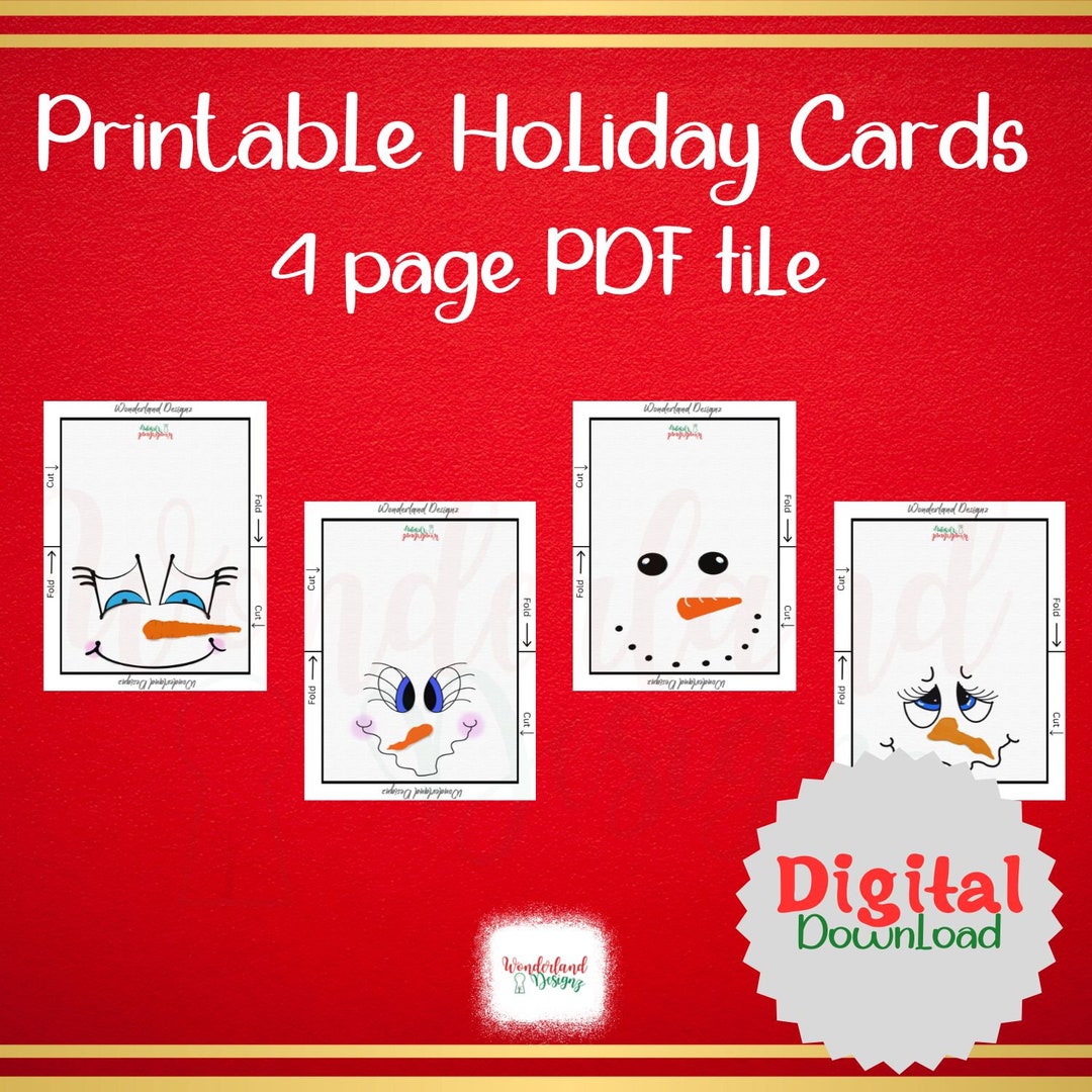 Snowman Faces Printable Holiday Greeting Card PDF Instant - Etsy