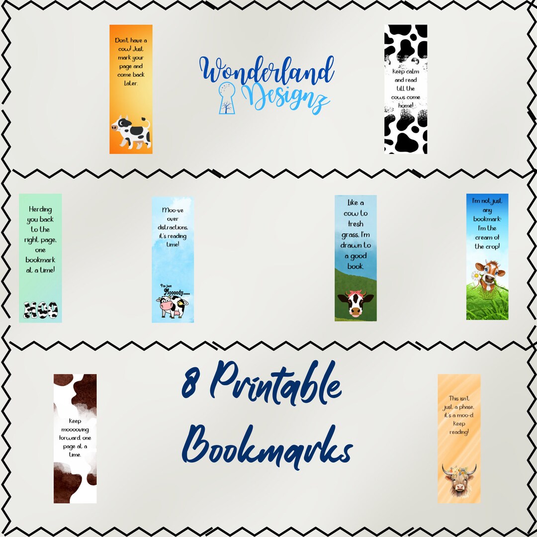 Funny Cow Bookmarks: Playful Designs, DIY Printing (PDF) - Etsy