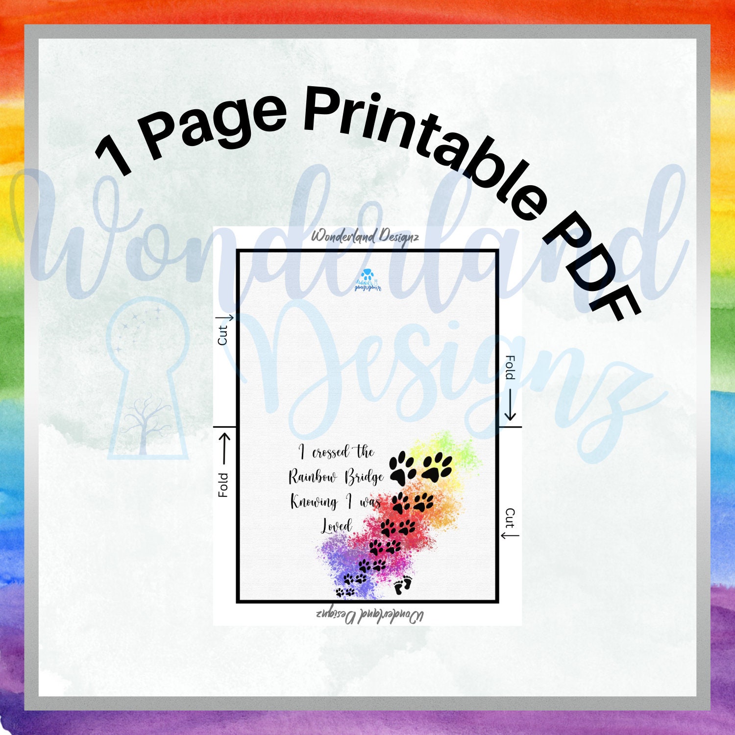 Rainbow Bridge Pet Memorial Card: Sympathy Gift (PNG, PDF Digital ...