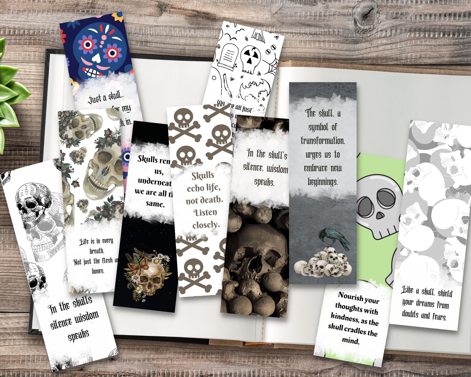 Skull Inspirational Printable Bookmarks PDF Set of 10 Png PDF ...