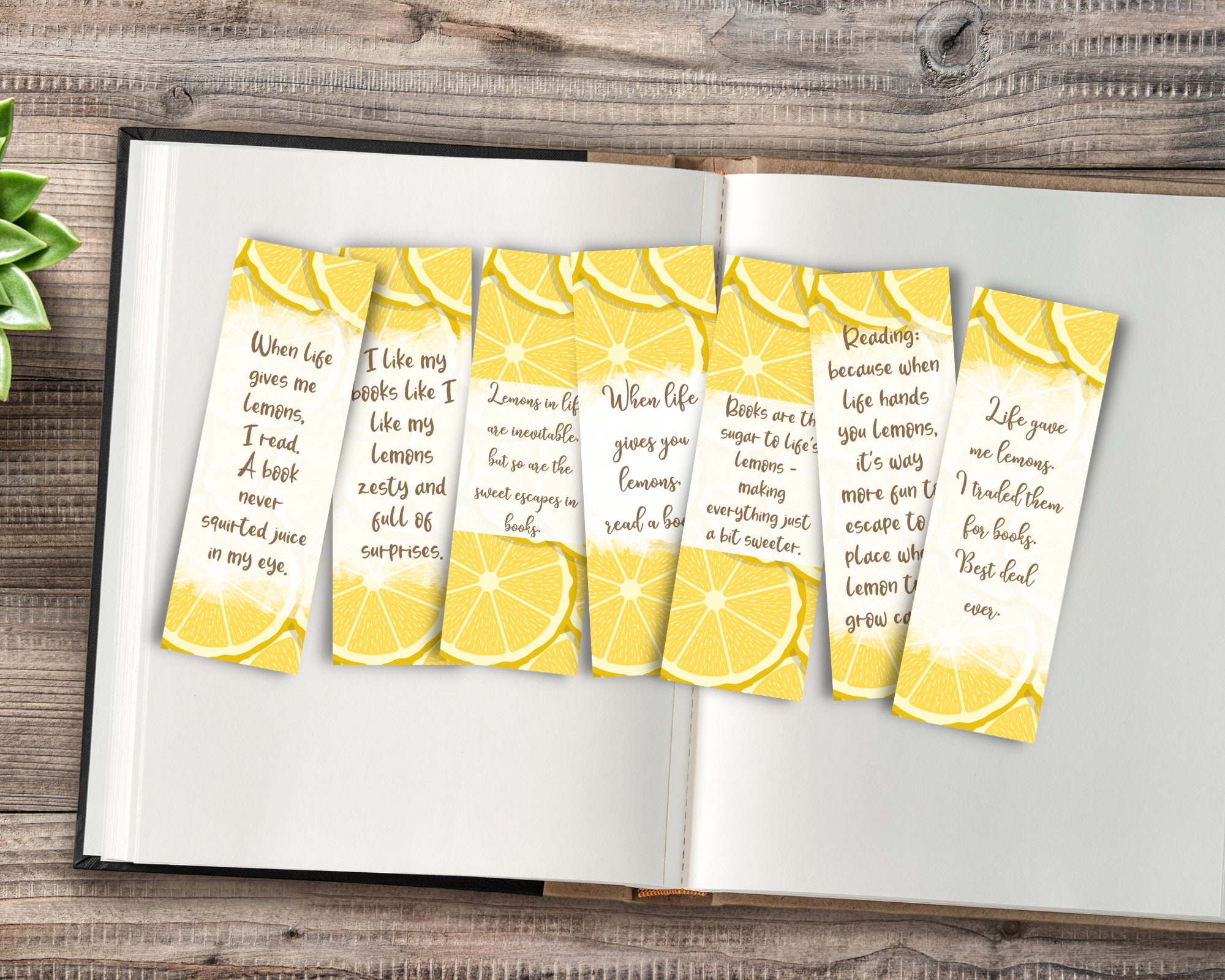 Lemon-themed Printable Bookmarks Set of 7 PNG PDF Fun and Fruity ...