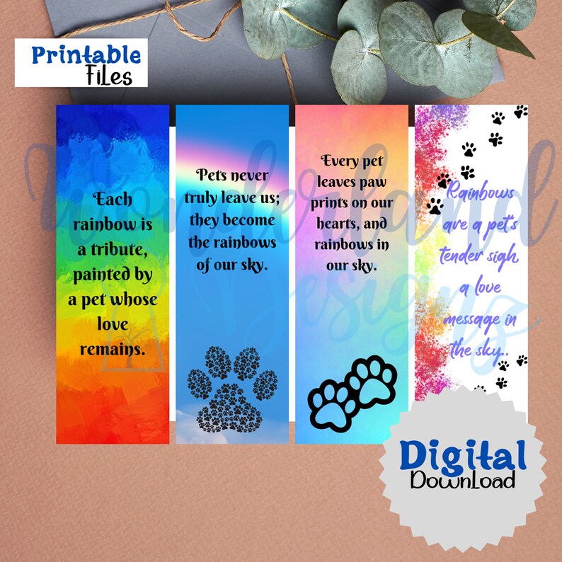 Rainbow Bridge Quote Bookmarks Digital Download PDF PNG Printable ...