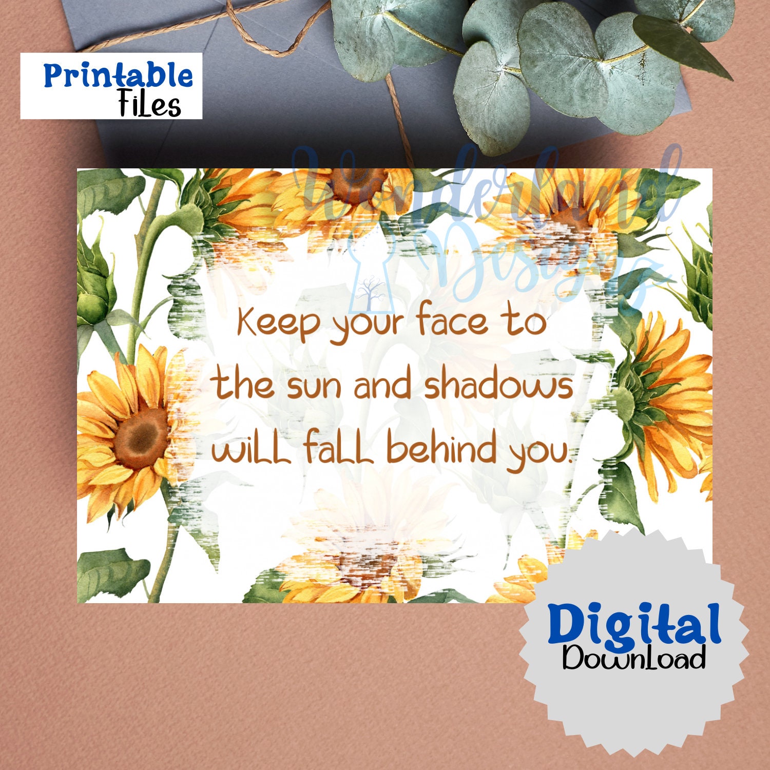 Sunflower Printable Greeting Cards Set 5 PNG PDF Digital Download ...