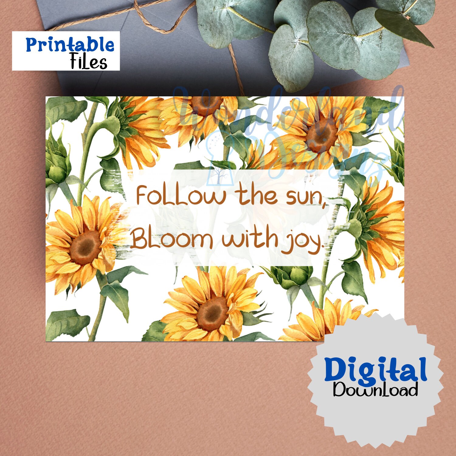 Sunflower Printable Greeting Cards Set 5 PNG PDF Digital Download ...