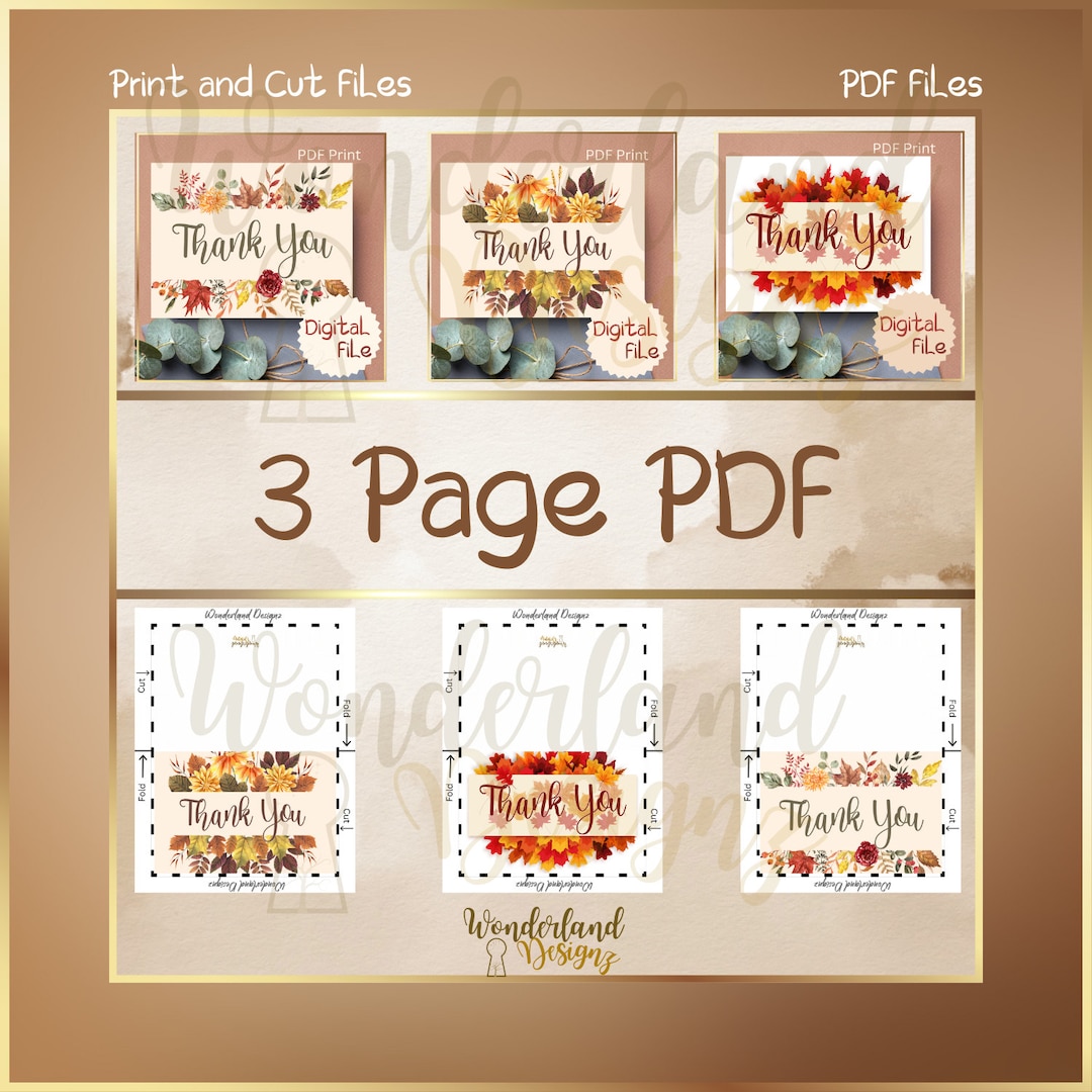 Fall Themed Thank You Cards Printable Digital Download PDF Set of 3 ...