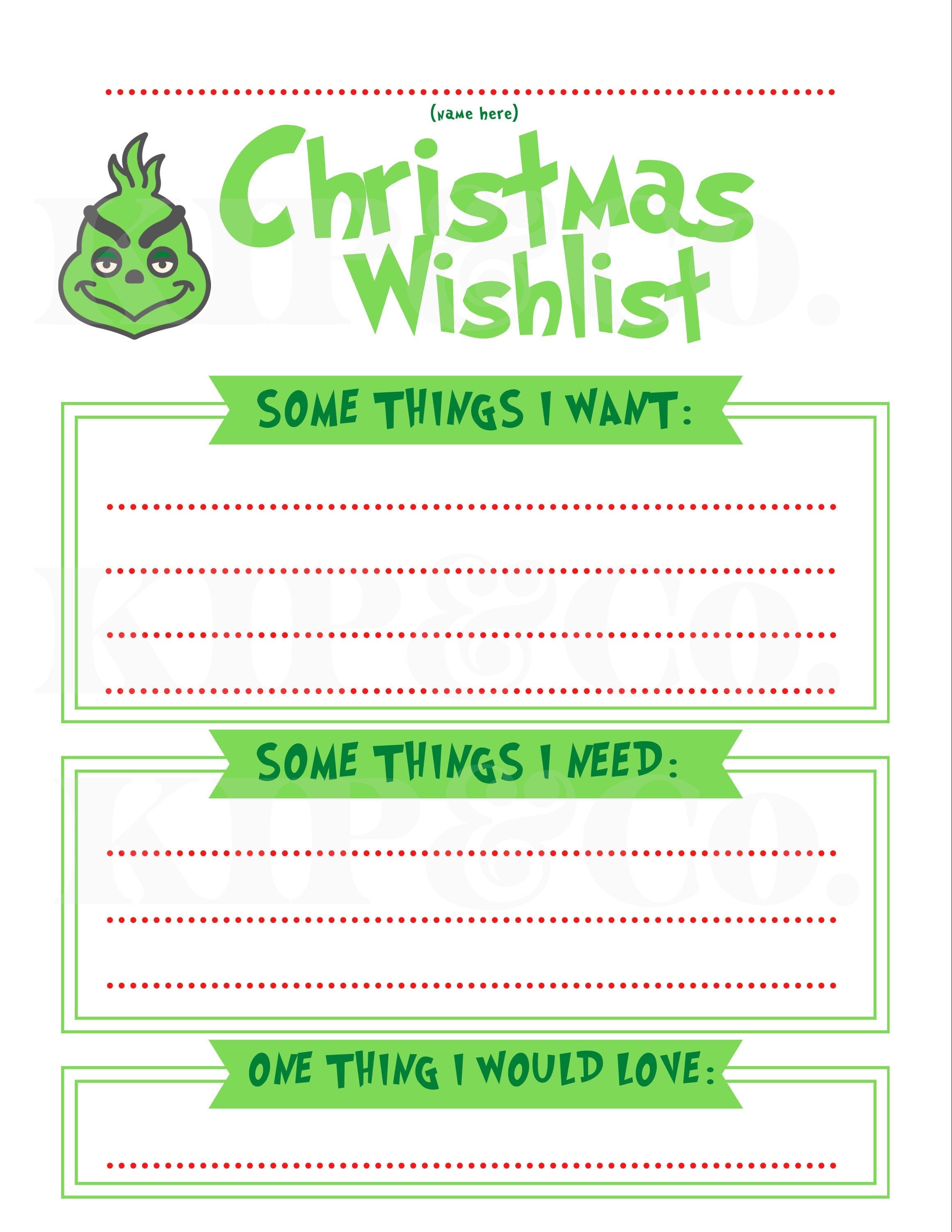Grinch Christmas Wish List Printable, Wish List, Christmas Download ...