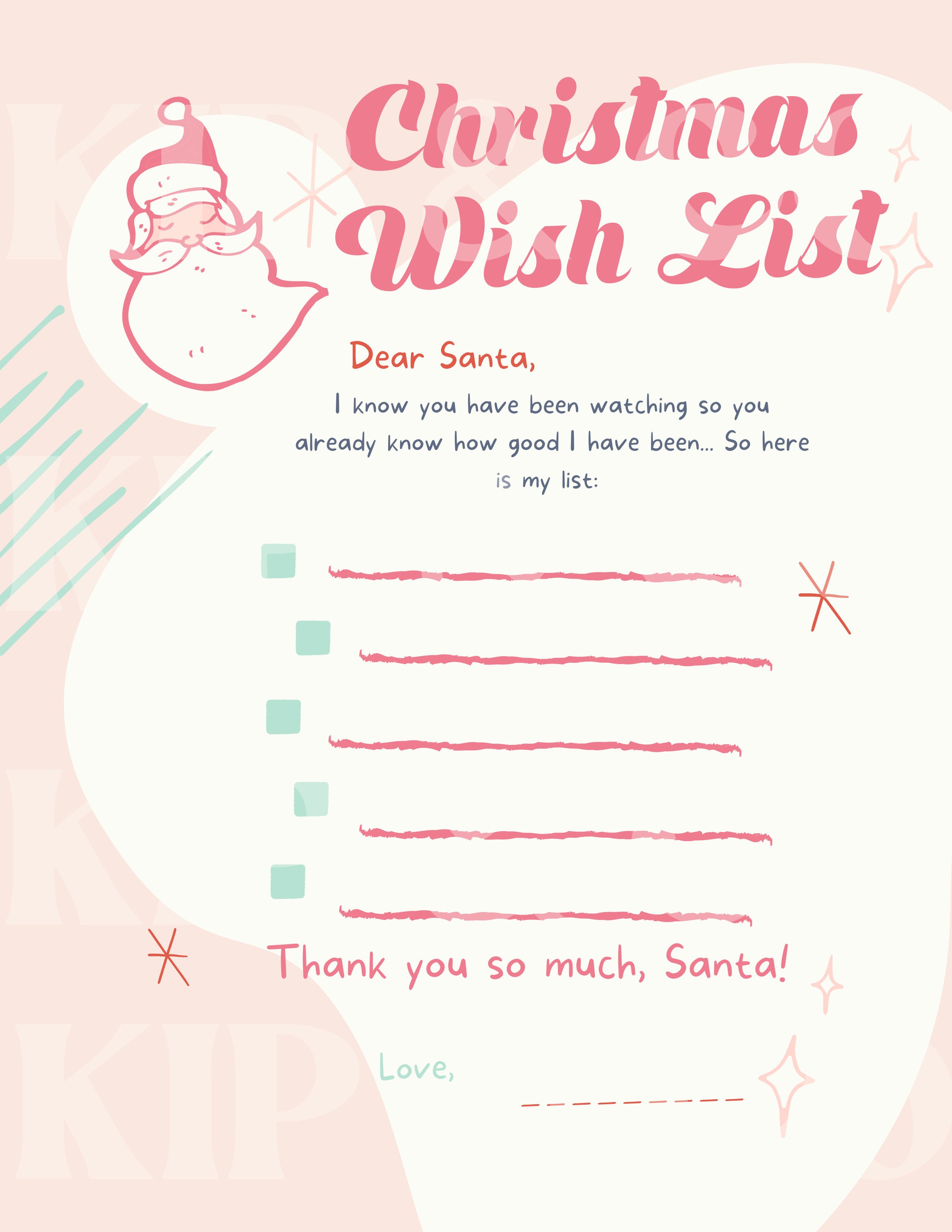 Christmas Wish List Printable, Teen Wish List, Christmas Download, Gift ...