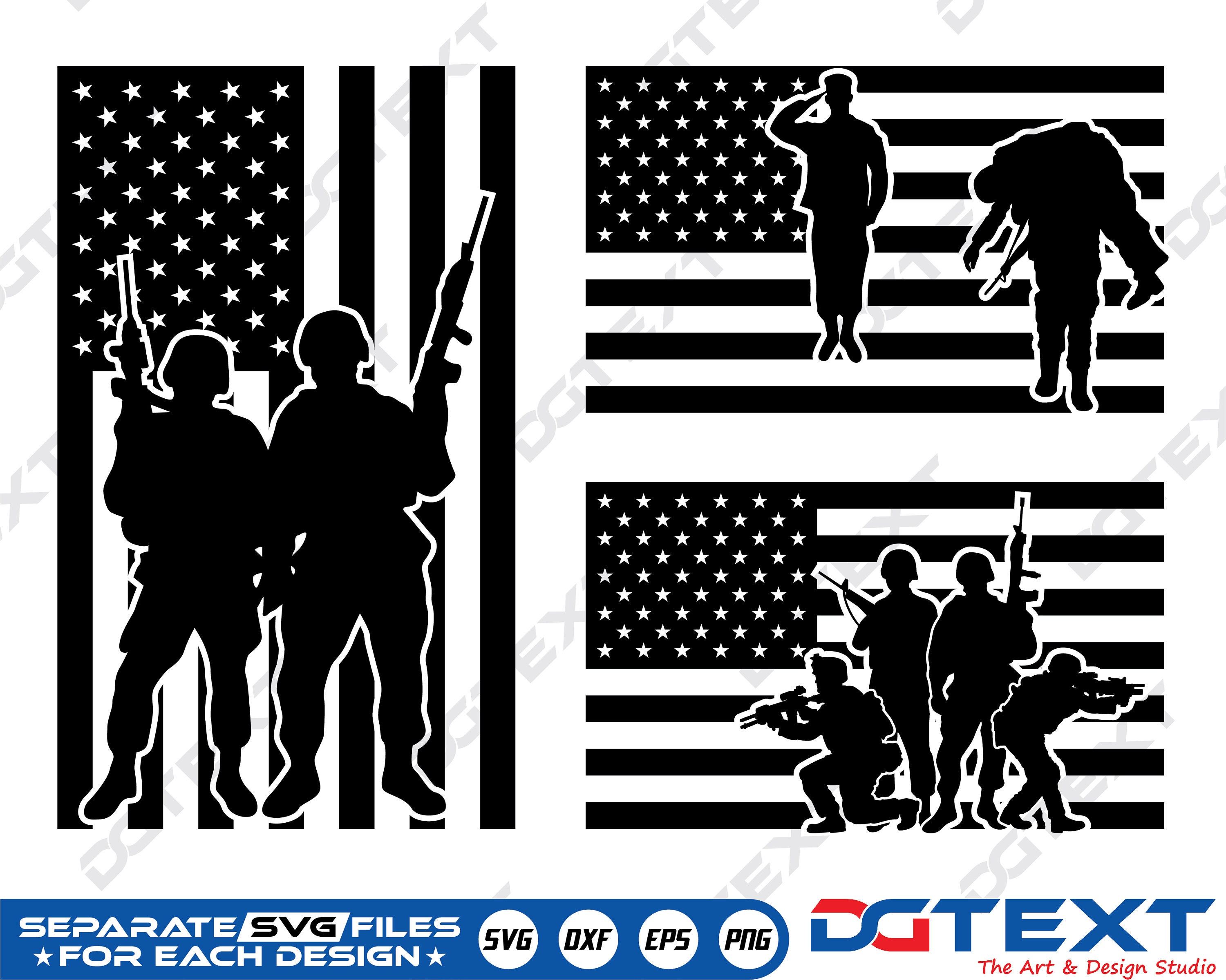 US Flag With Army SVG, Vector, Silhouette, Cricut File, Clipart ...