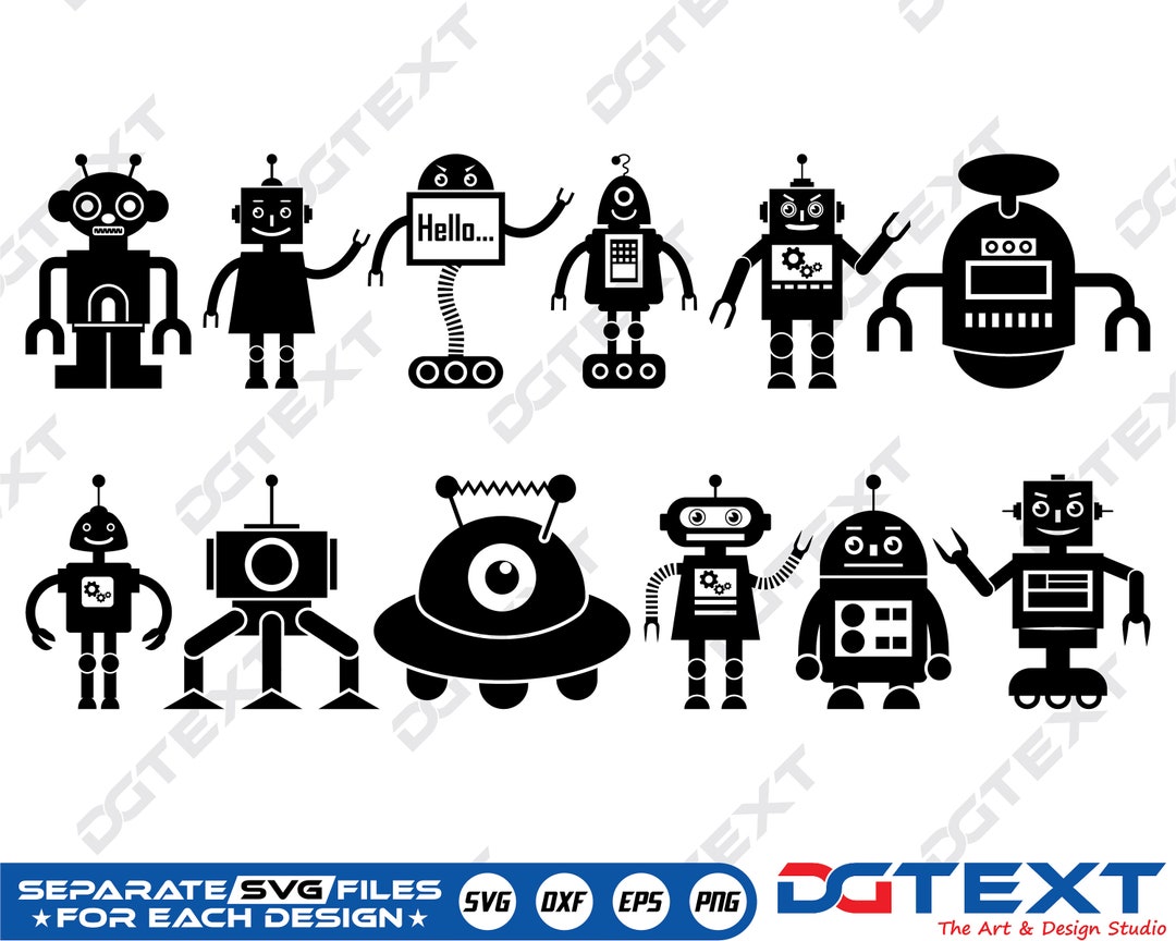 Robot SVG, Robot Vector, Silhouette, Cricut File, Clipart, Cuttable ...