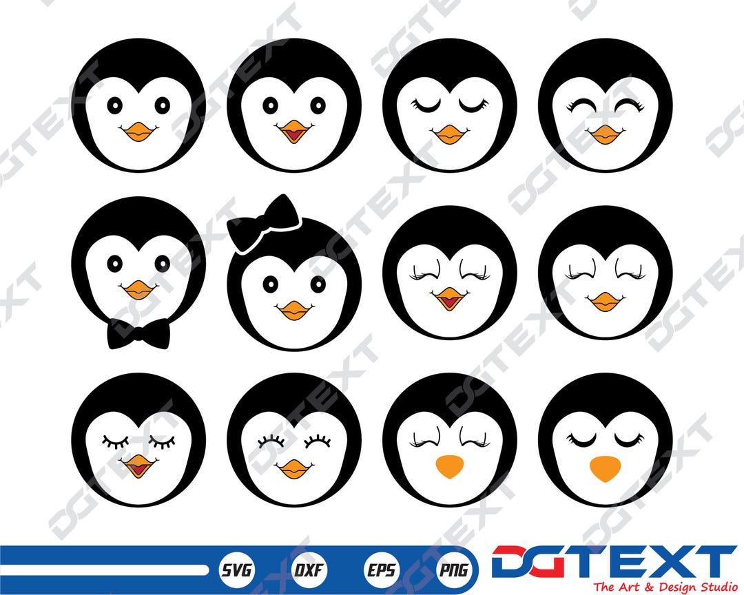 Penguin Face SVG, Penguin Face Vector, Silhouette, Cricut File, Clipart ...