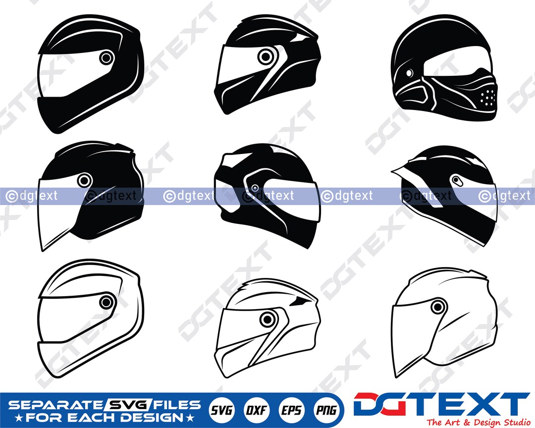 Motorcycle Helmet SVG, Helmet Vector, Silhouette, Cricut File, Clipart ...