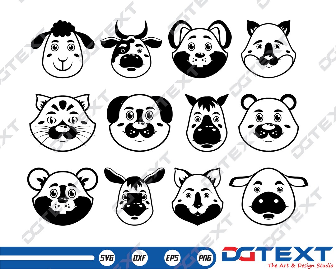 Farm Animal Faces SVG, Farm Animal Faces Vector, Silhouette, Cricut ...