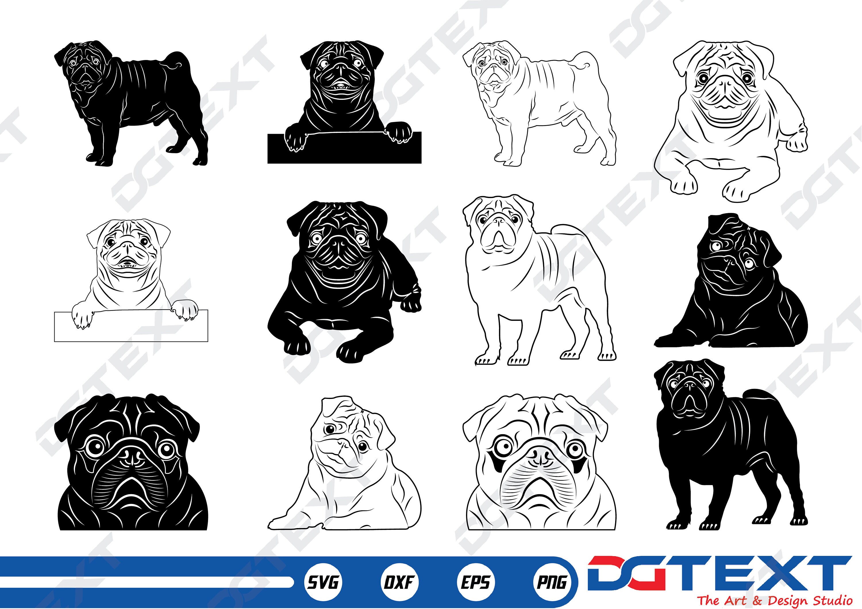 Pug SVG Dog SVG Silhouette Cricut file Vector file | Etsy